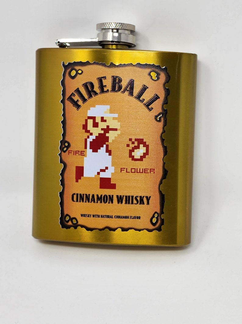 Mario Fireball Cinnamon Whiskey Fire Flower Nintendo Flask - Etsy