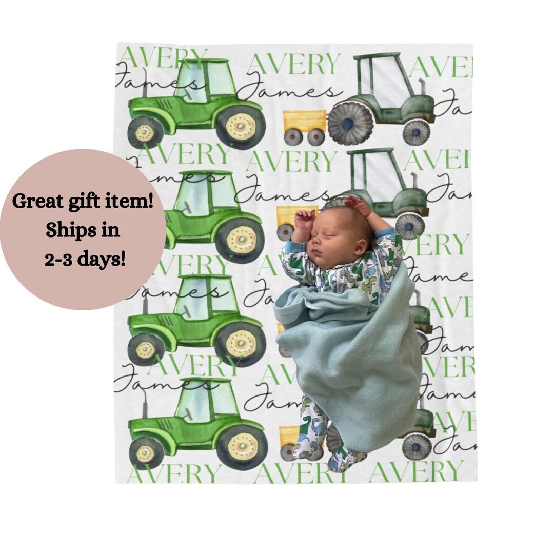 Green Tractor Baby Blanket Personalized Tractor Blanket Custom Baby ...