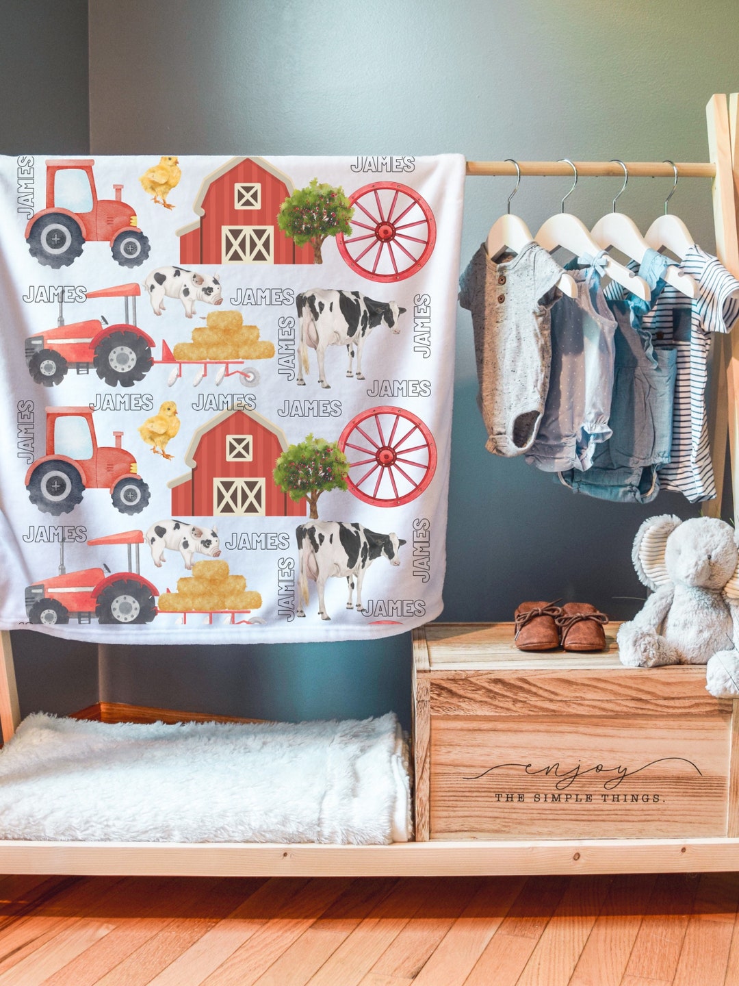 Personalized Tractor Blanket Red Tractor Baby Blanket Farm Baby Blanket ...