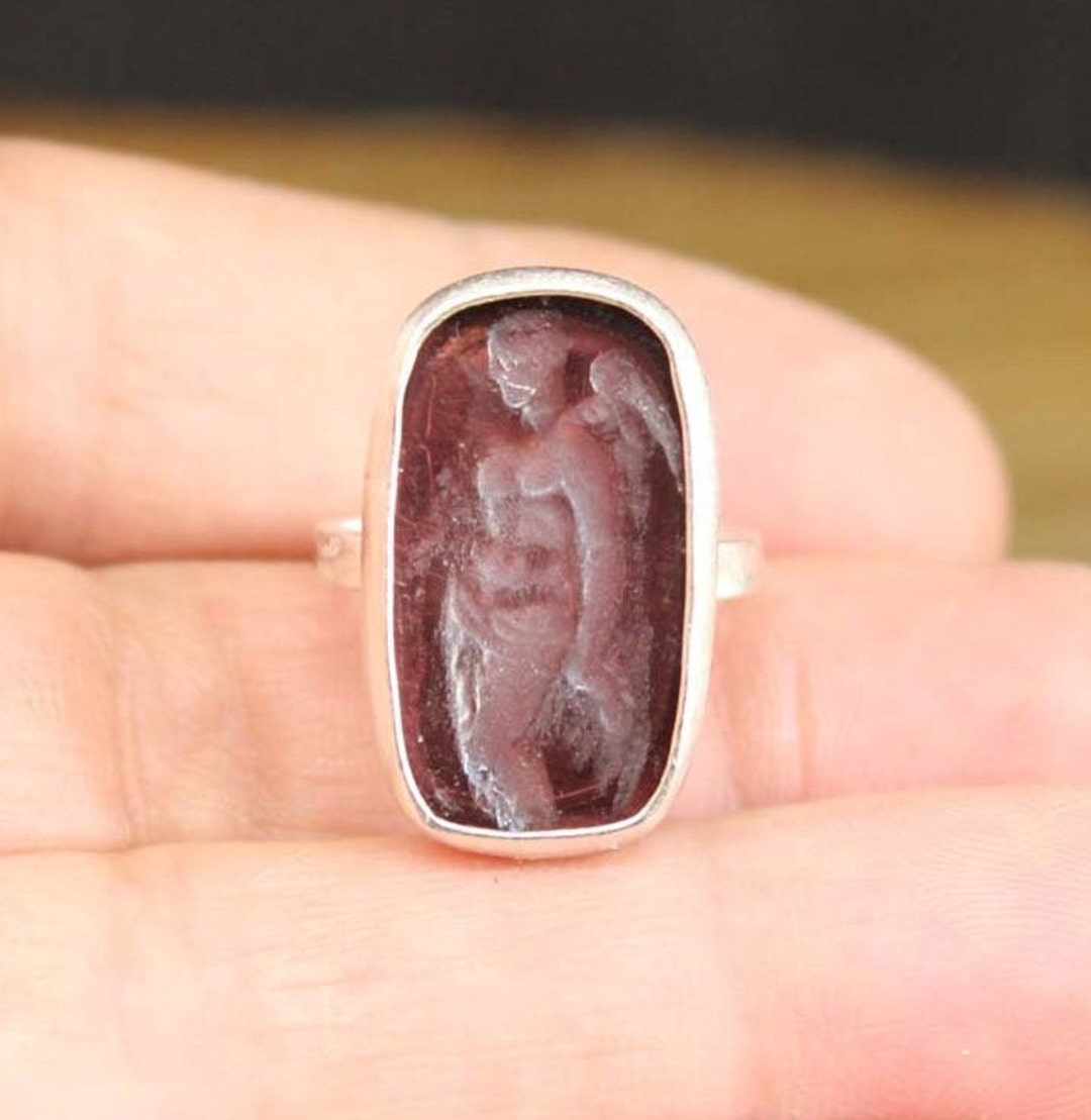 Handmade Intaglio Glass Ring, Gold Plated Ring, Glass Art Intaglio ...