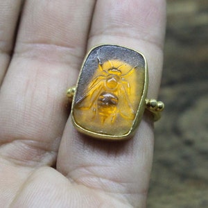 Honey Bee Sterling Silver Signet Ring: Intaglio Enamel , Handmade - Etsy
