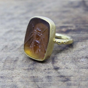 Honey Bee Sterling Silver Signet Ring: Intaglio Enamel , Handmade - Etsy