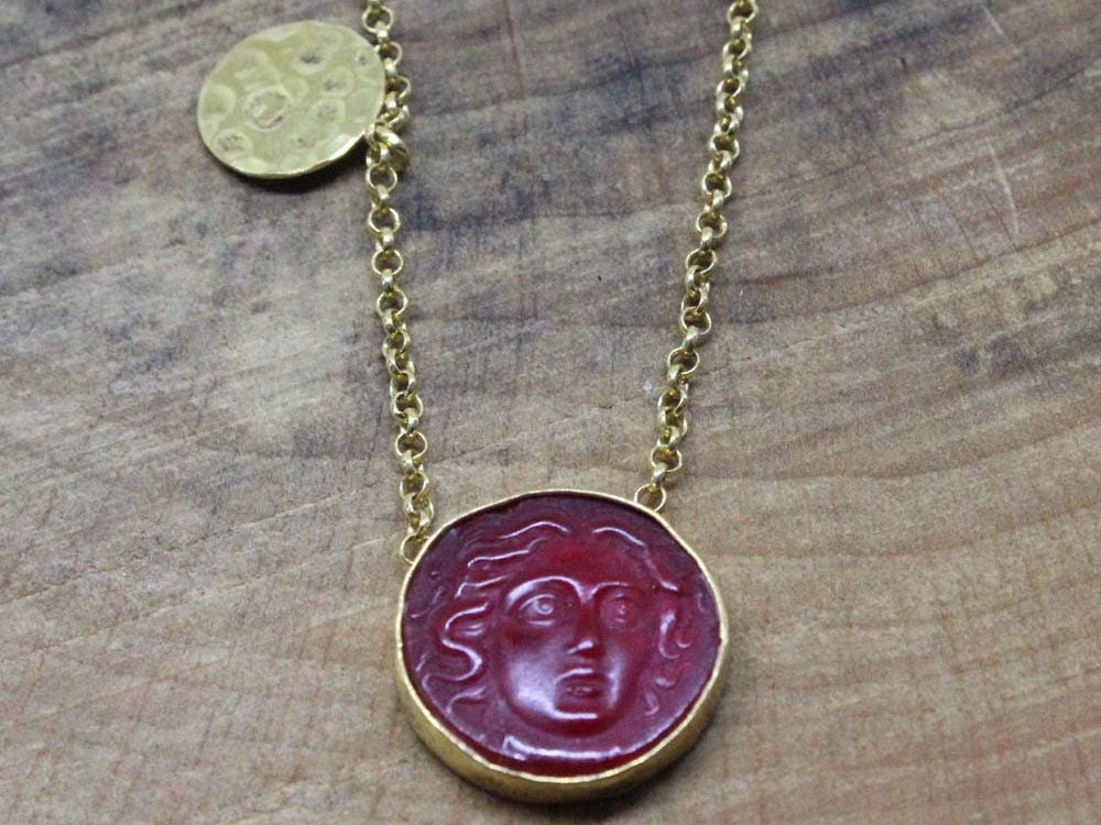 Unique Greek Art Medusa Necklace Intaglio Enamel Sterling Silver ...