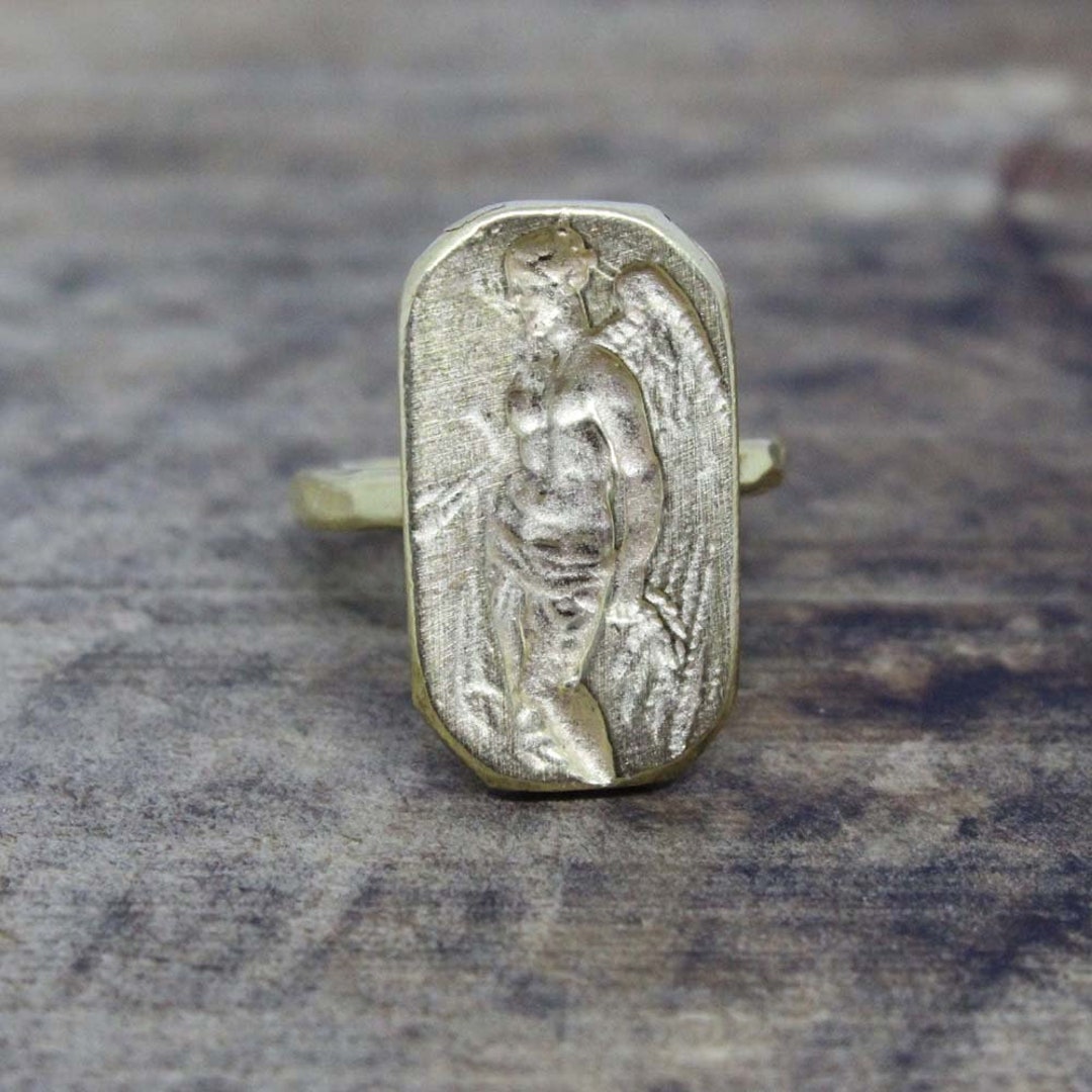 Handmade Angel Antique Roman Coin Sterling Silver Ring, 24k Gold Over ...