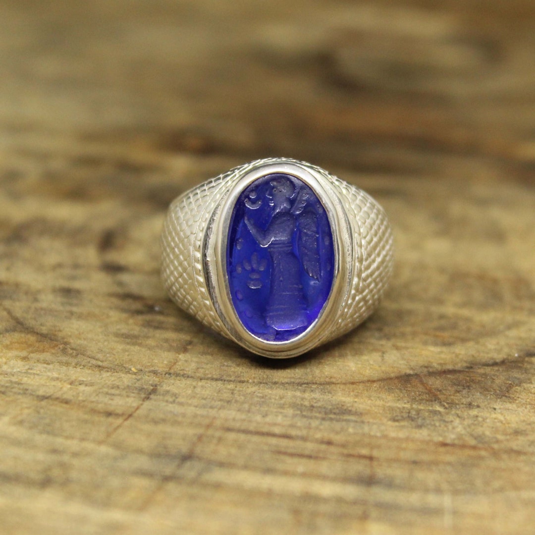 Intaglio Medusa Enamel Sterling Silver Signet Ring - Etsy