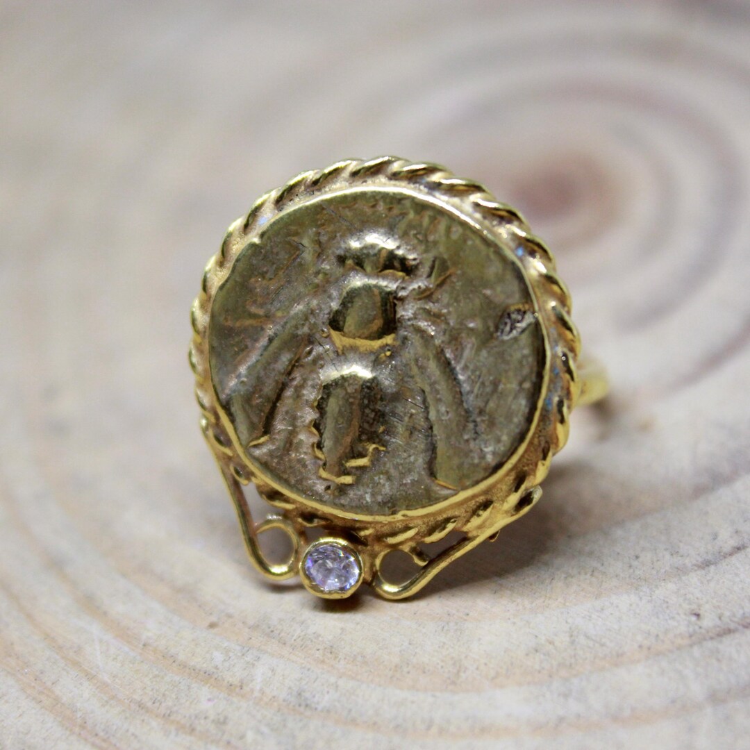 Artemis Goddess Bee, Antique Roman Coin Sterling Silver Ring, Oxidized ...