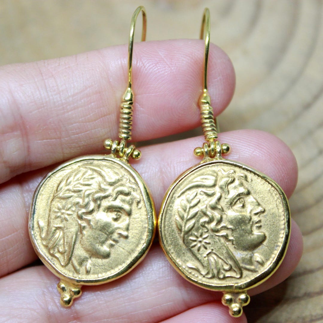 Handmade Bronze Roman Replica Coin Silver Earring, Woman Earrings ...