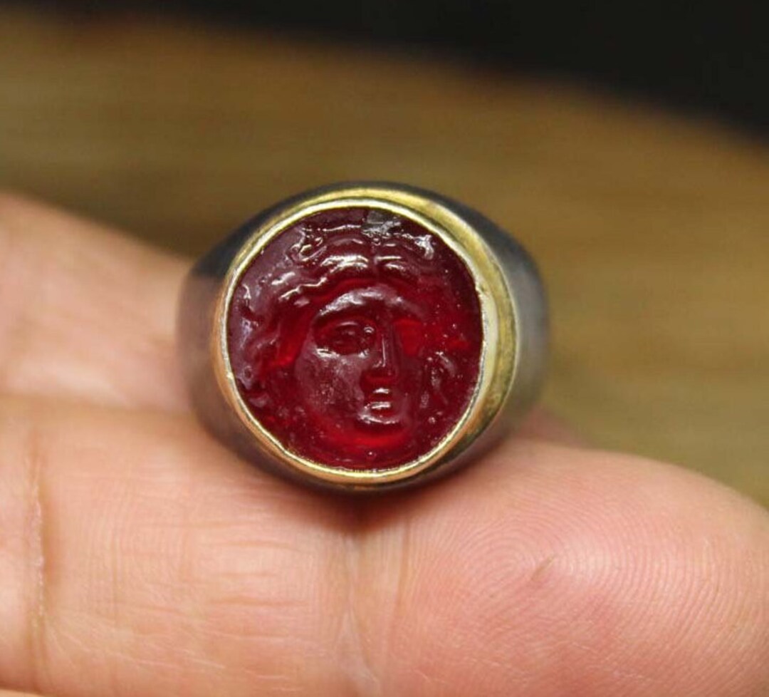 Handmade Medusa Enamel Intaglio Ring: 925K Sterling Silver, Gold Plated ...