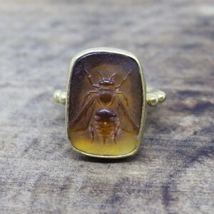 Unique Honey Bee Sterling Silver Signet Ring • Intaglio Glass Silver ...