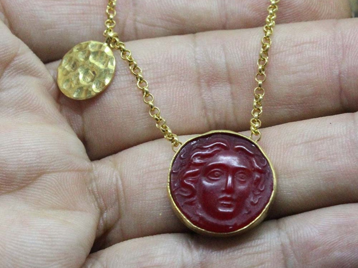Unique Greek Art Medusa Necklace Intaglio Enamel Sterling Silver ...