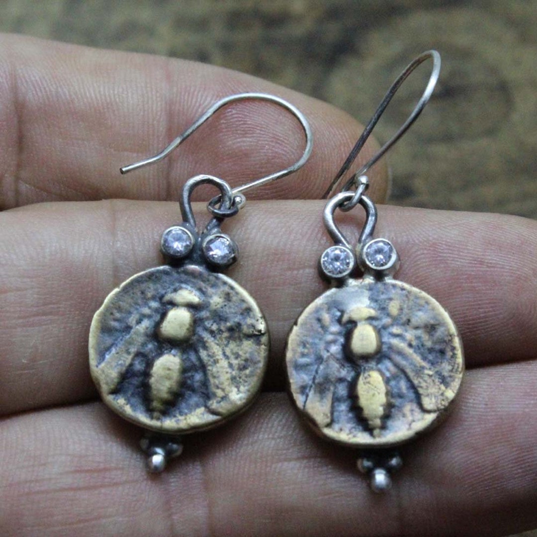 Handmade Sterling Silver Bee Earrings: Bronze Roman Coin Replica - Etsy