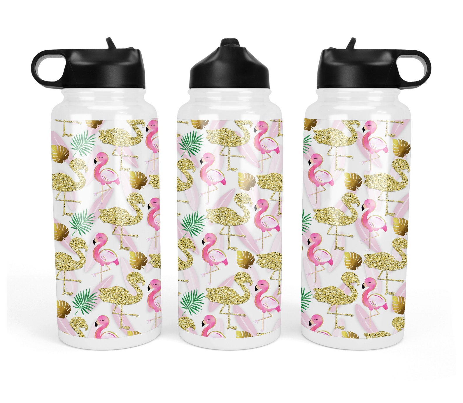 Flamingo Tropical Seamless 32oz Canteen Water Bottle Png Digital ...