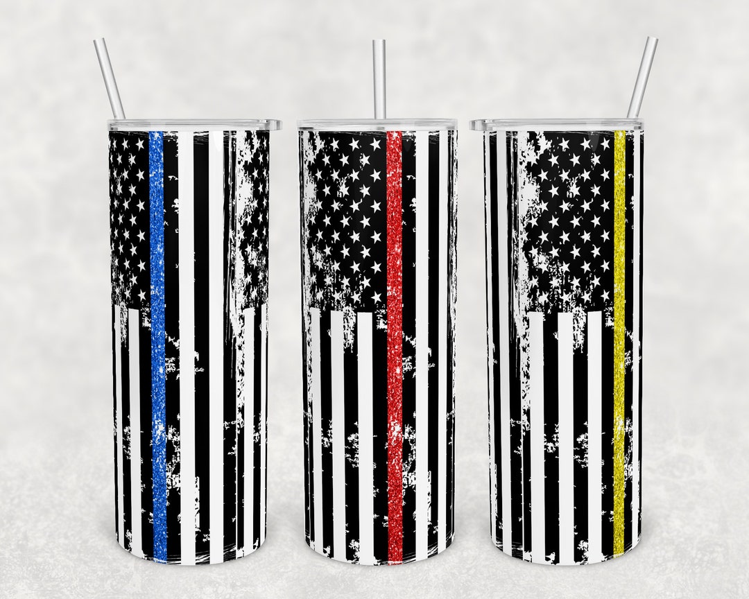 Distressed Flag Thin Line Firefighter Police 911 Dispatch 20 Oz Skinny ...