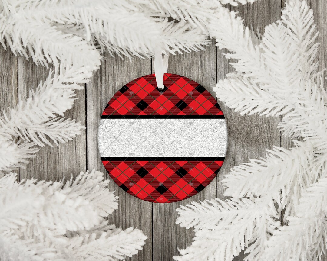 Red Buffalo Plaid Stripes Christmas Ornament Sublimation Design ...