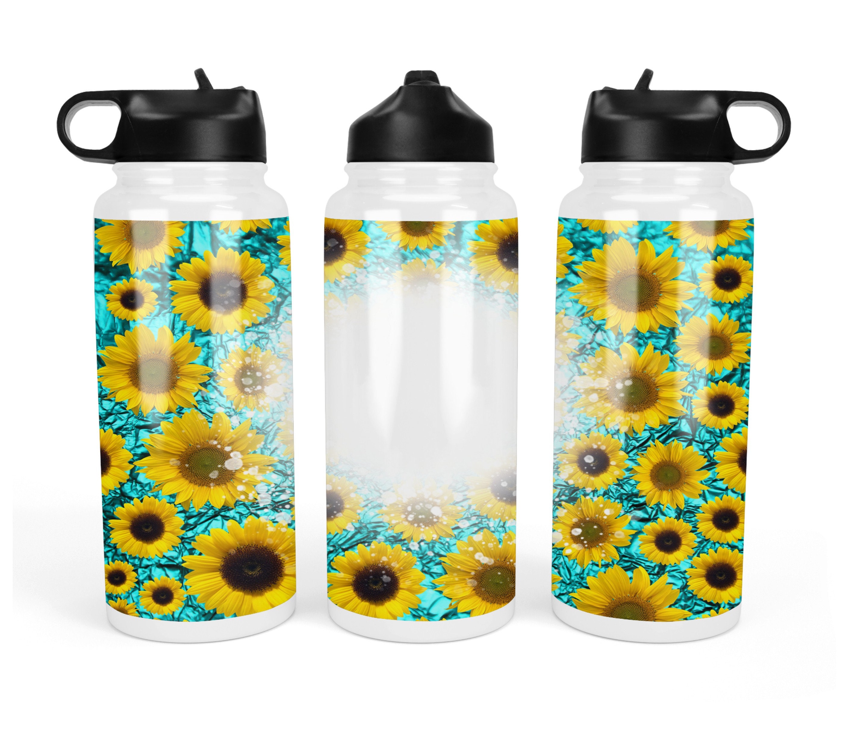 Teal Sunflower Bleach Spot Seamless 32oz Canteen Water Bottle - Etsy