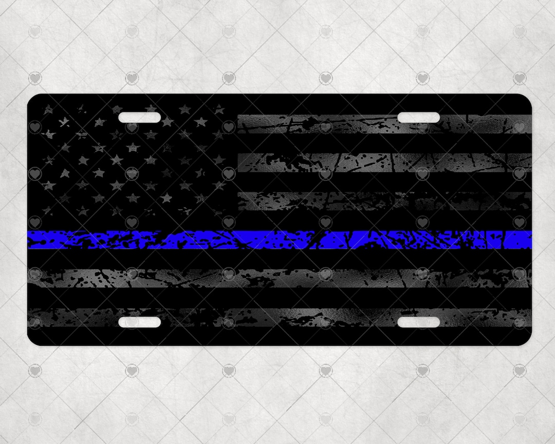 Matte Black Thin Blue Line Distressed American Flag Sublimation License ...