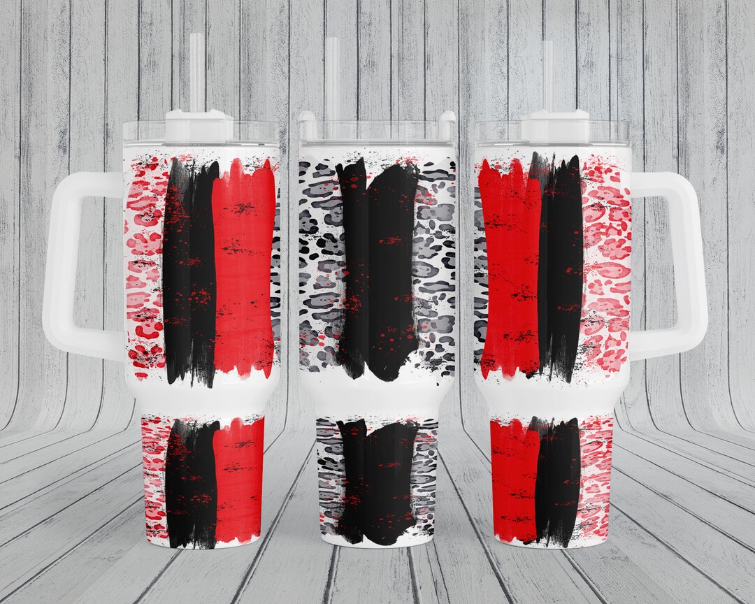 Red & Black Leopard Brush Strokes, School Colors, 40 Oz Tumbler Wrap ...