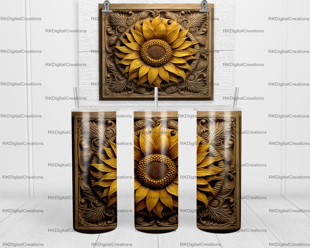 3D Carved Wood Sunflower Pattern, Wooden 3D Flower, 20 Oz Skinny ...