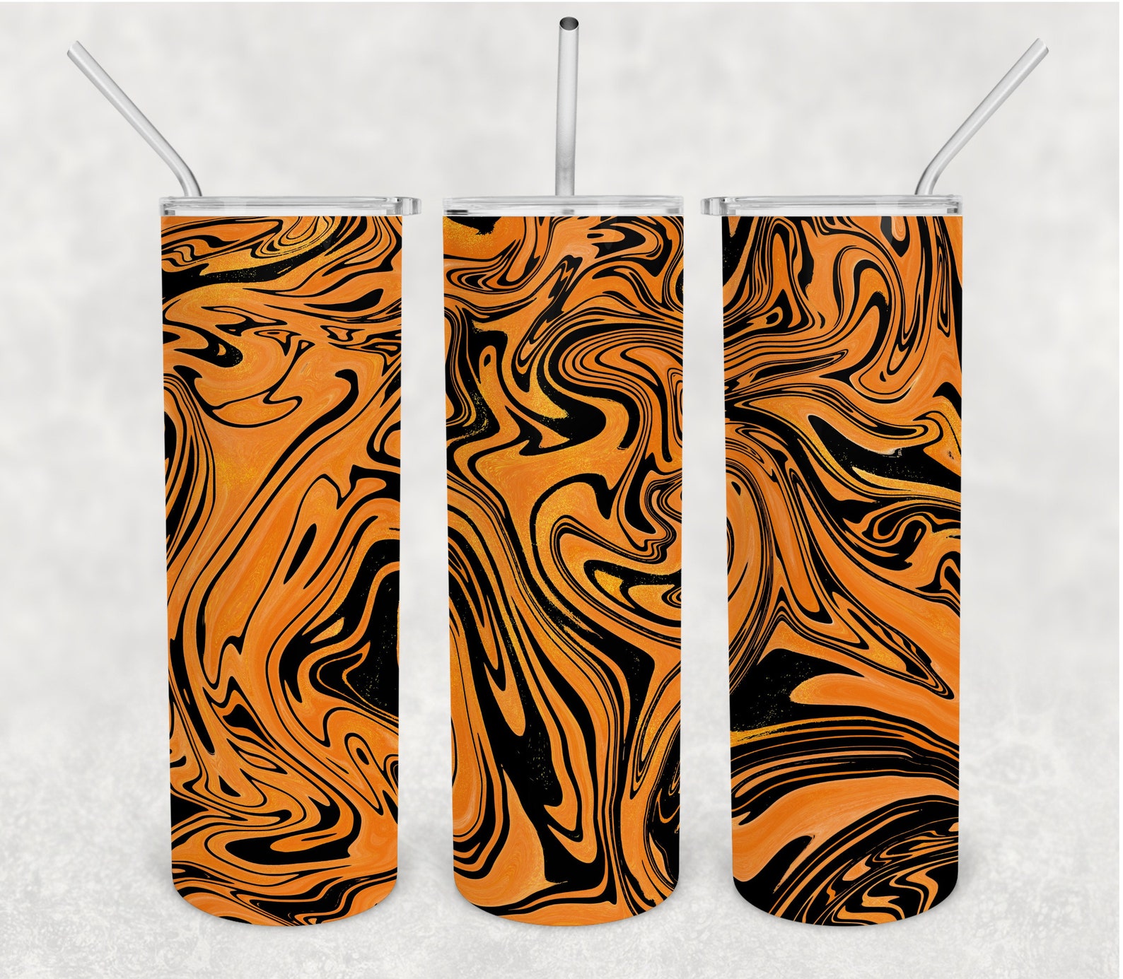 Hydro dip orange and black swirls 20 oz Skinny Tumbler | Etsy