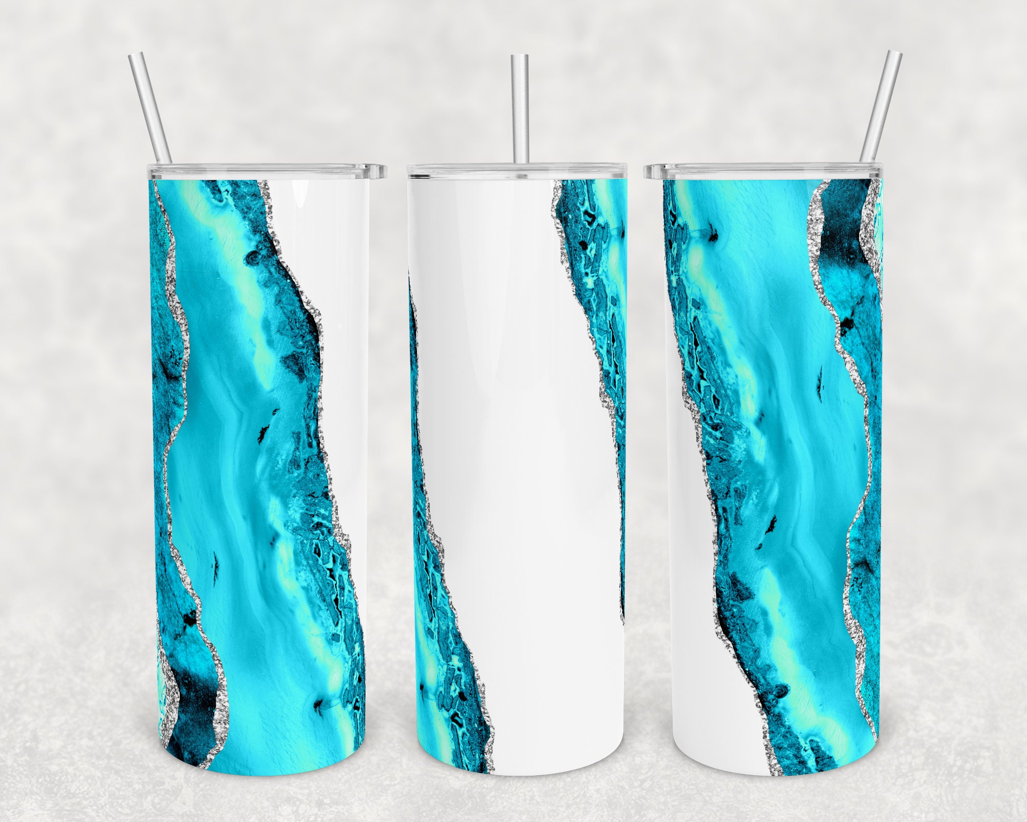 Turquoise and Silver Agate Sublimation Tumbler, Digital Design ...