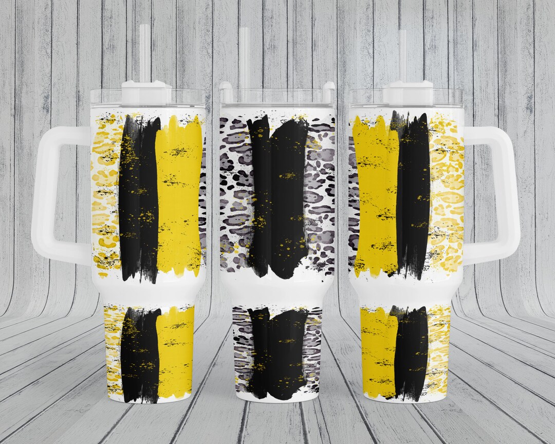 Yellow & Black Leopard Brush Strokes, School Colors, 40 Oz Tumbler Wrap ...