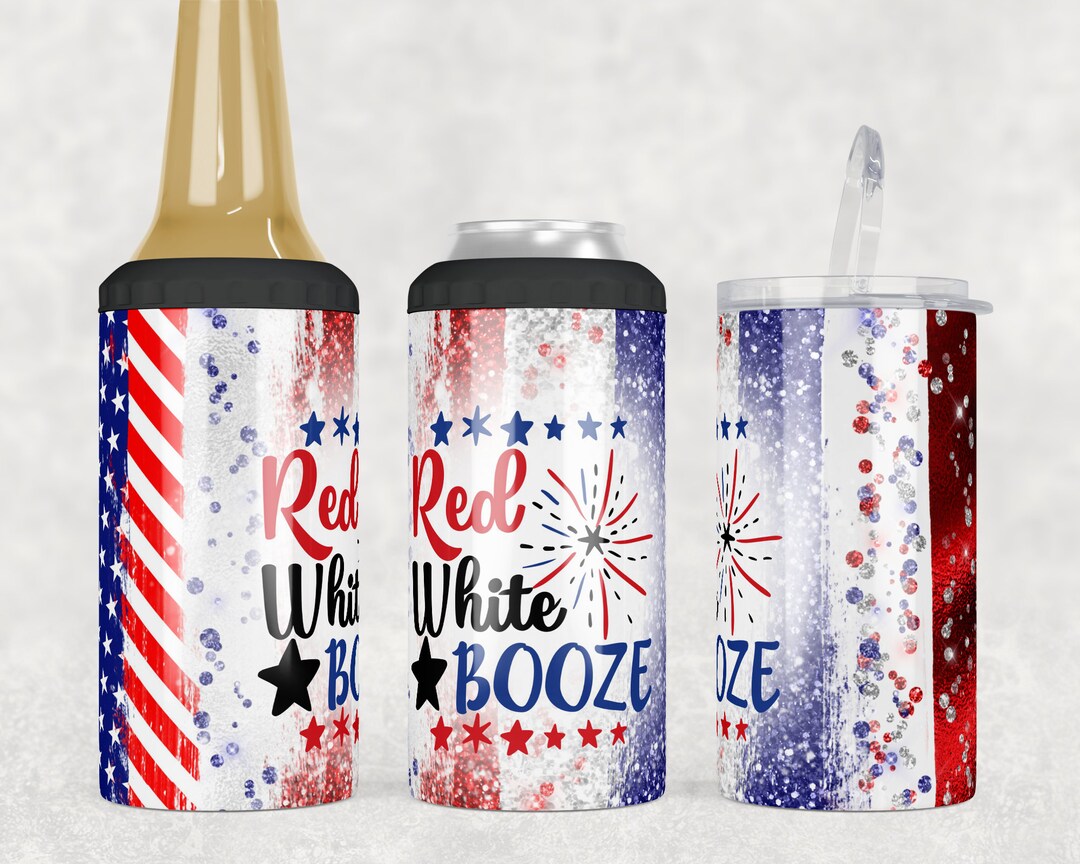 Red White and Booze, Brush Strokes, 4 in 1 Metal Can Holder, Skinny Can ...