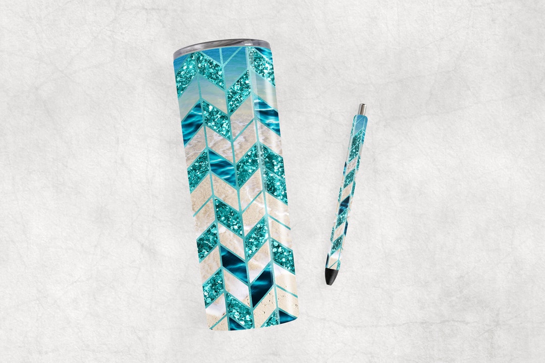 Beach Tangram Glitter Pen Wrap and Tumbler Design SET, Epoxy Pen Wraps ...