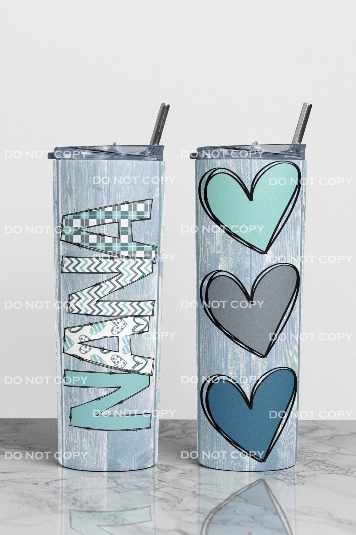 Nana Doodle Hearts Teal Blue Add Names and Hearts, Mother's Day, 20 Oz ...