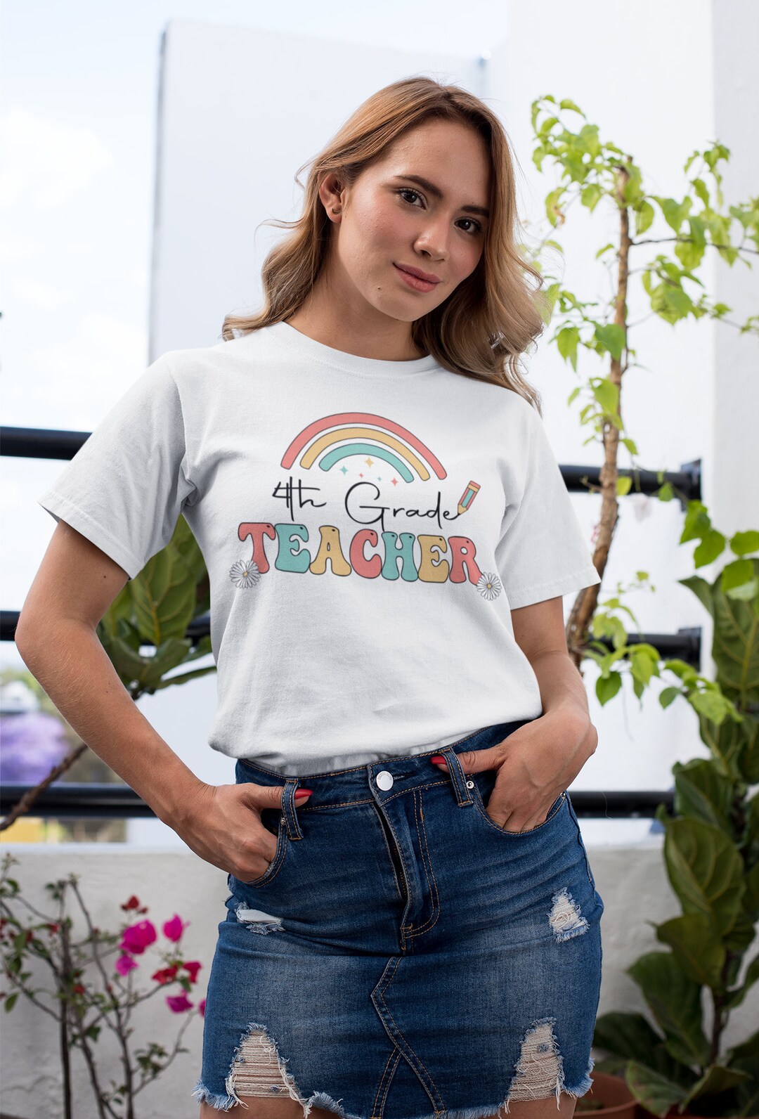 Fourth Grade Teacher Retro Vintage Rainbow, Teacher Appreciation Gift ...