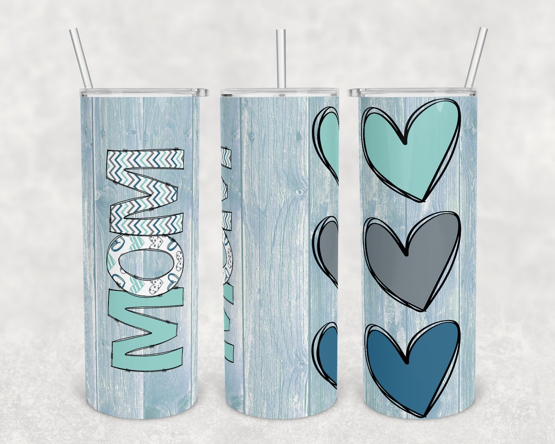 Mom Doodle Hearts Teal Blue Add Names and Hearts, Mother's Day, 20 Oz ...