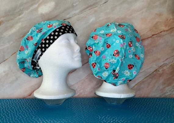 The Nikki Womans Blue Ladybug Scrub Cap With Cordlock | Etsy