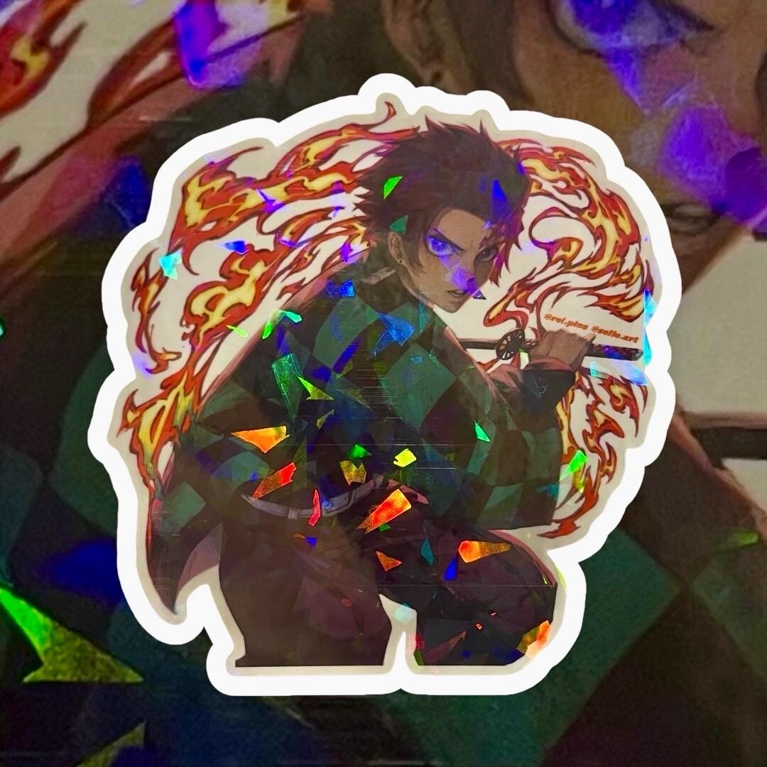 Kamado Brother Flame Breathing Holographic Sticker - Etsy