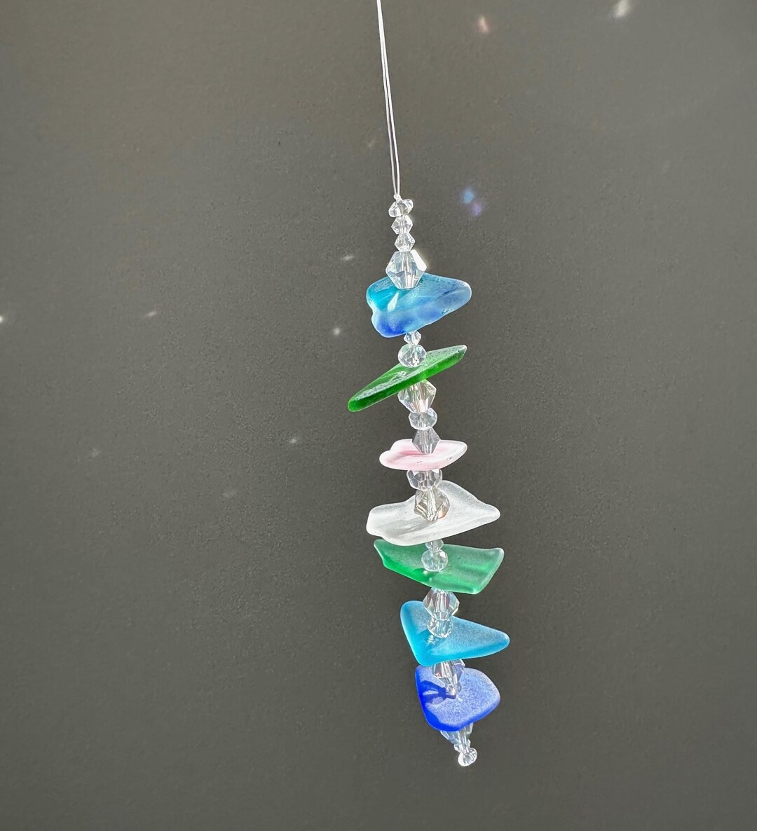 5” Sea Glass & Crystal Memorial Sun Catcher | Handmade Rainbow ...