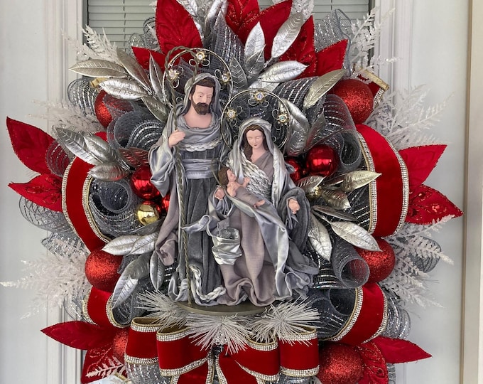 Extra Large Nativity Wreath, Religious Wreath, Holy Family, Christmas ...