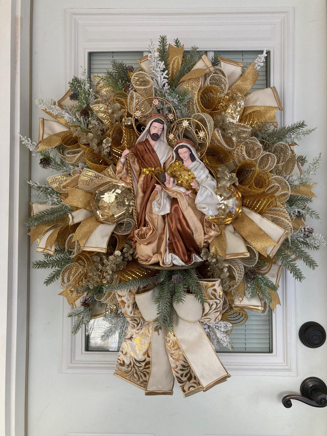 XL Nativity Wreath, Religious Wreath, Holy Family, Christmas Nativity ...