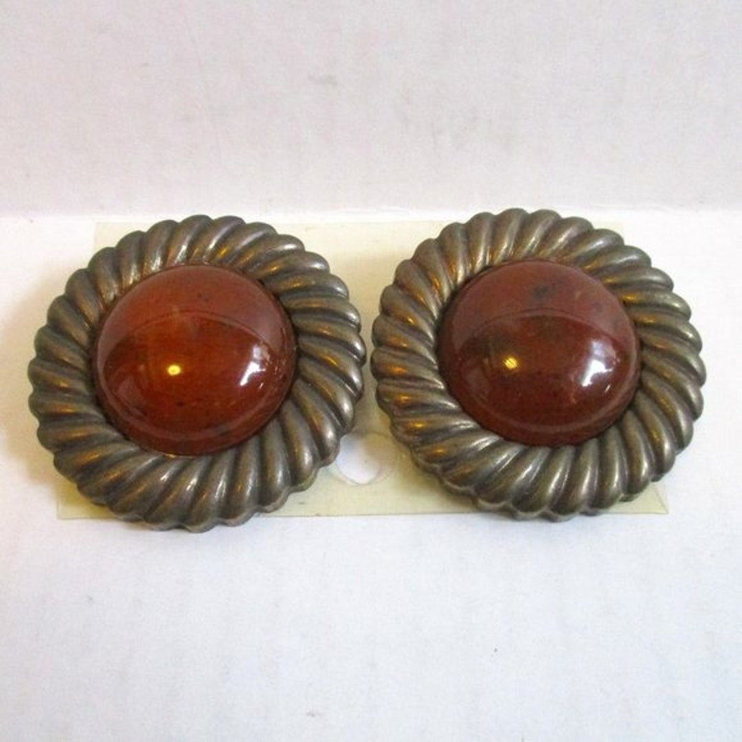 RETRO Large Sunburst Disk Amber Clip Earrings - Etsy