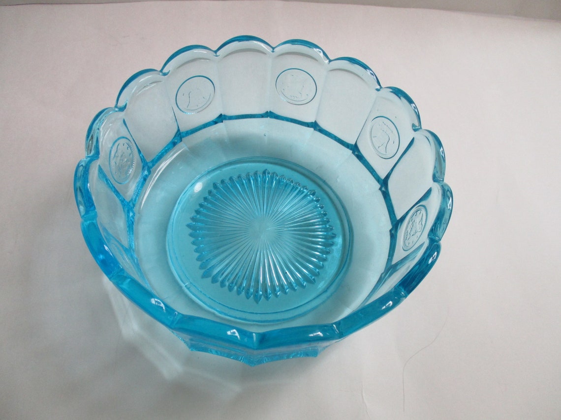 Vintage Fostoria Aqua Blue Coin Dot Round Bowl Candy Serving | Etsy