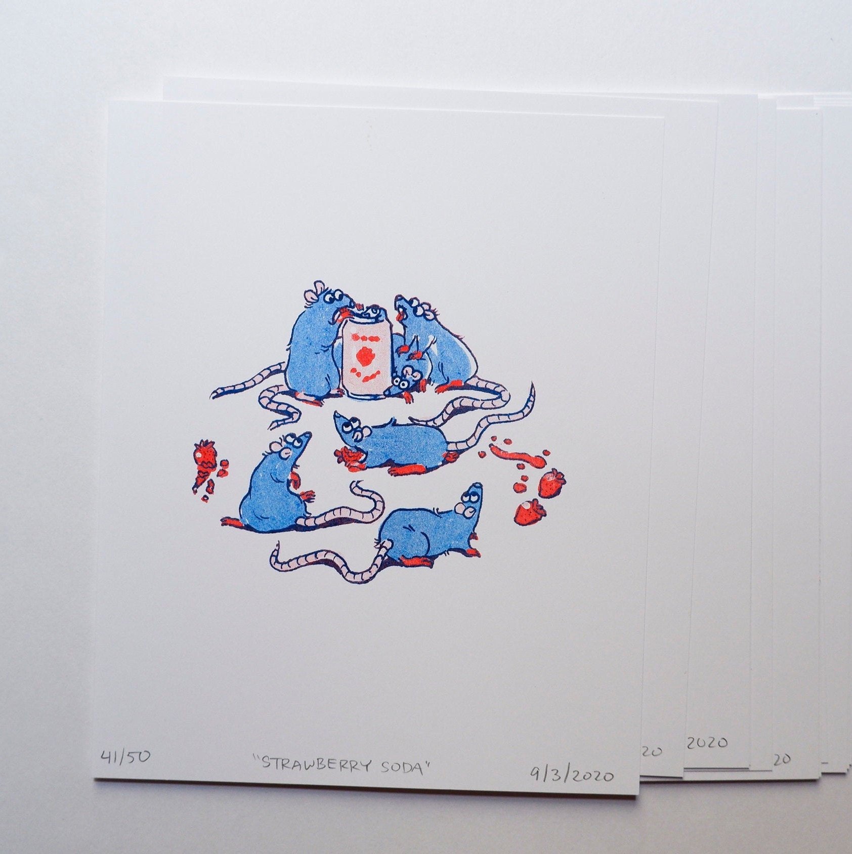 Strawberry Soda or Rat Pile RISOGRAPH Print - Etsy