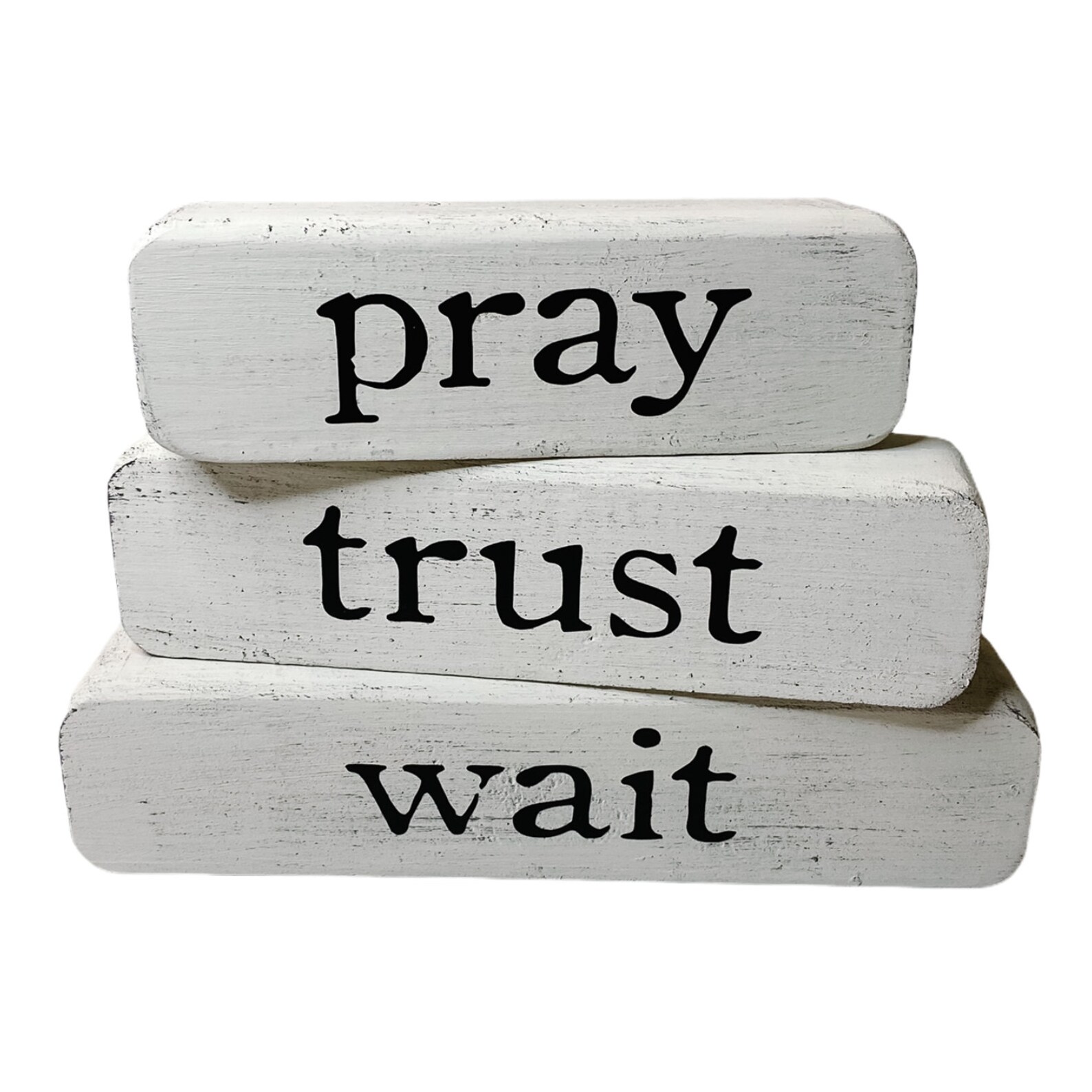 Pray Trust Wait Shelf Sitter, Farmhouse Decor, Distressed Wood Blocks ...