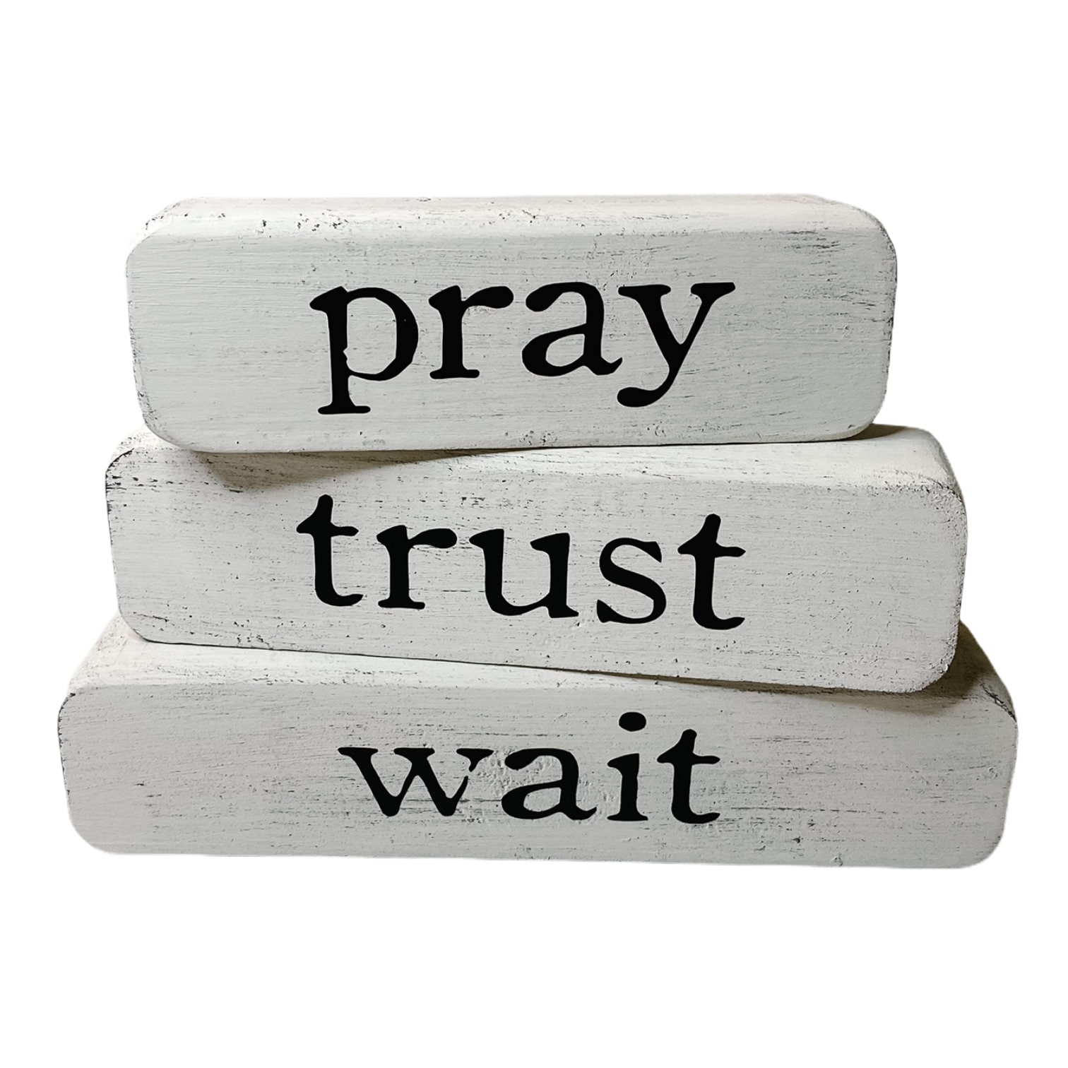 Pray Trust Wait Shelf Sitter Farmhouse Decor Distressed Wood - Etsy