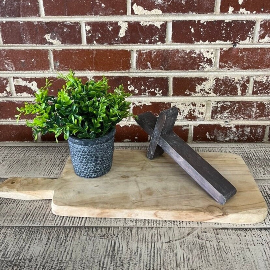 Distressed Brown Wooden Cross, Wooden Distressed Cross, Shelf Sitter ...