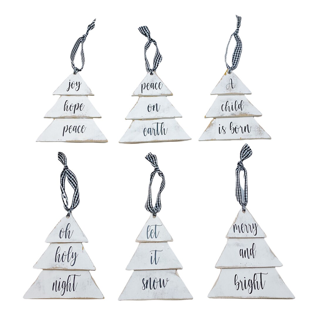 Distressed Christmas Tree Ornaments Set of 6, Christmas Ornaments, Tree ...