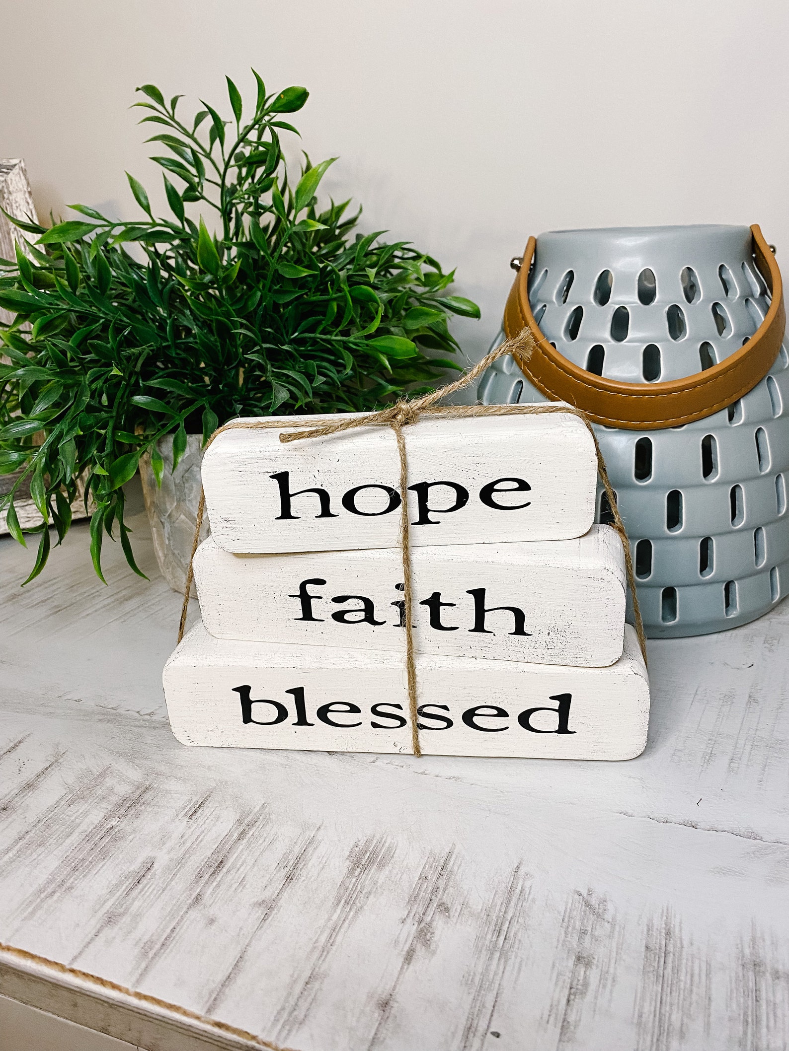 Hope Faith Blessed Shelf Sitter, Farmhouse Decor, Distressed Wood ...