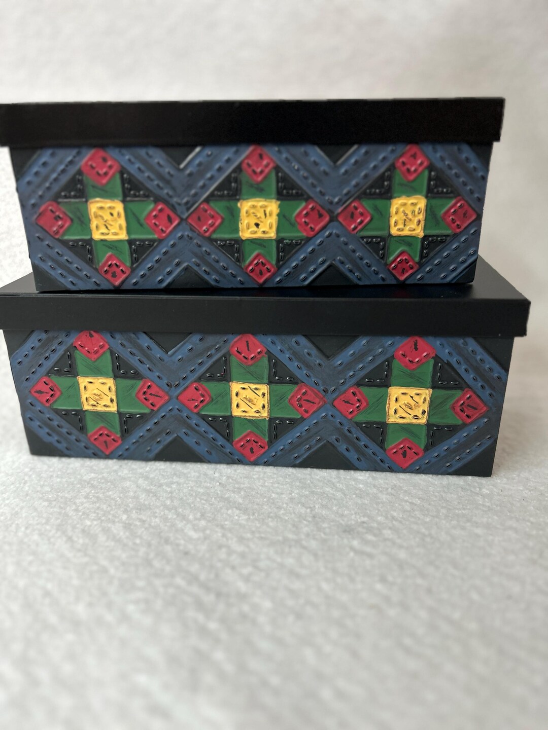 Vintage Se of 3 Metal Boxes With Quilt Designs, Metal Boxes With Quilt ...