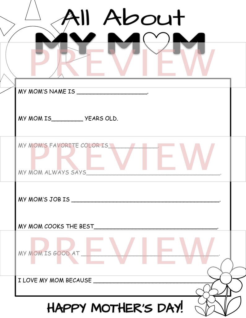 Happy Mothers Day Activity, Worlds Best Mom, All About My Mom, Mothers ...