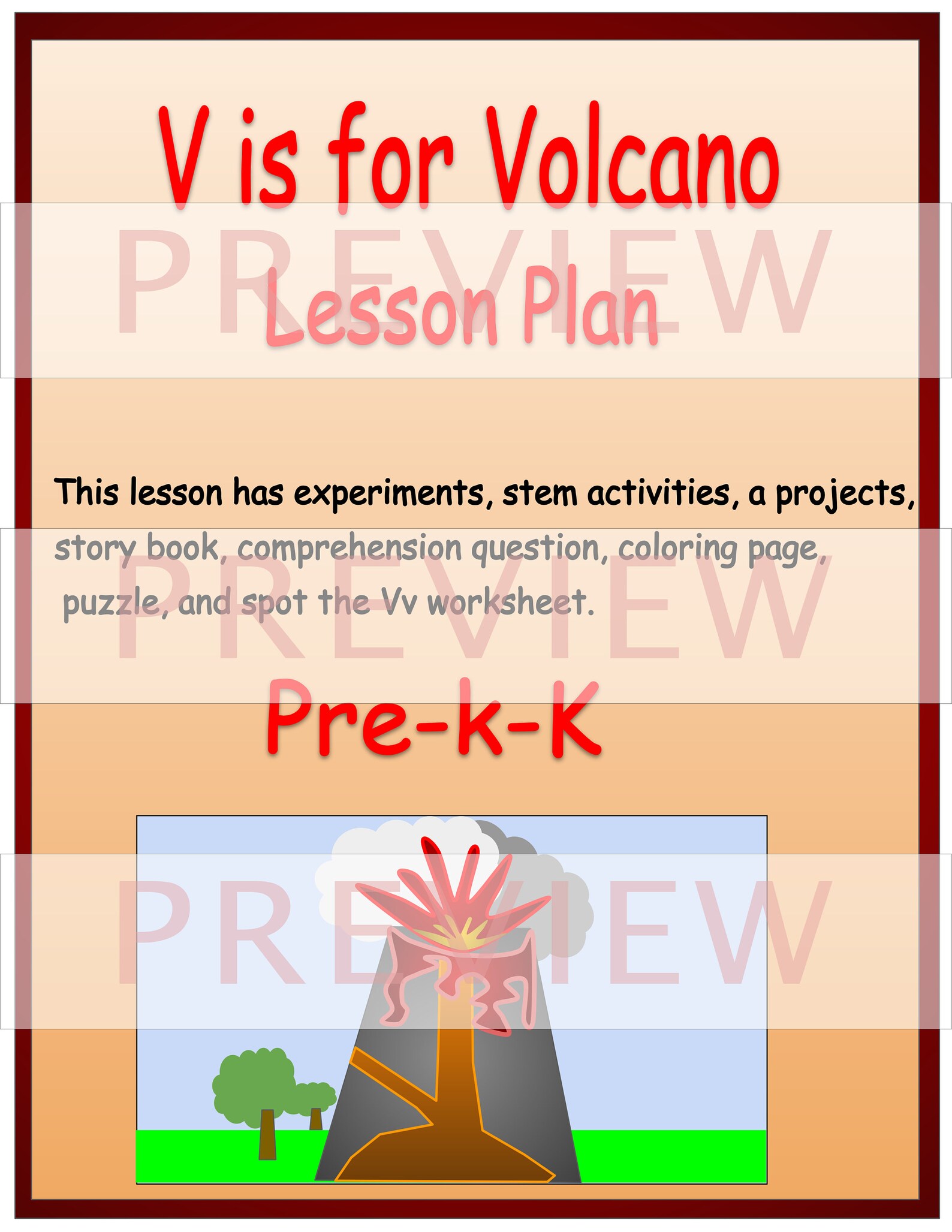 V is for Volcano Lesson Pack Pre-k 1st Earth Science Volcano - Etsy