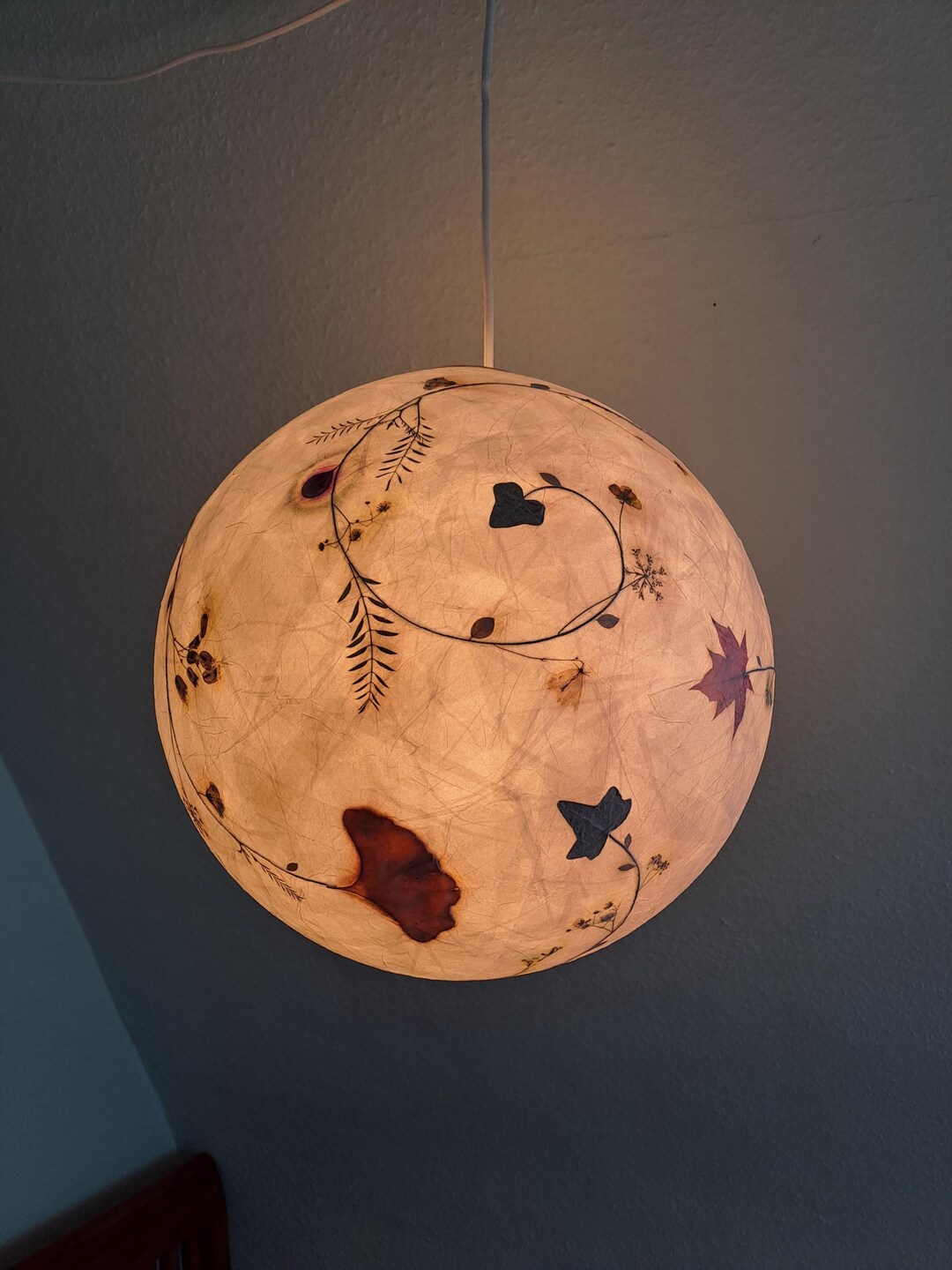 Round Paper Lampshade & Pressed Plants, Flowers and Leaves, Pendant ...