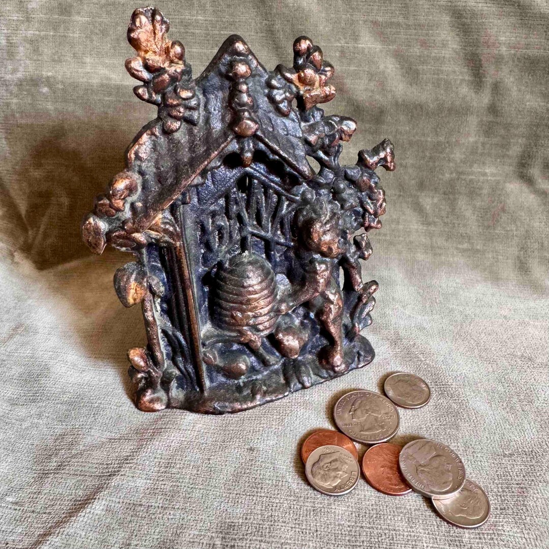 Victorian Cast Iron Bear & Beehive Still Bank, 19th C. Allegorical ...