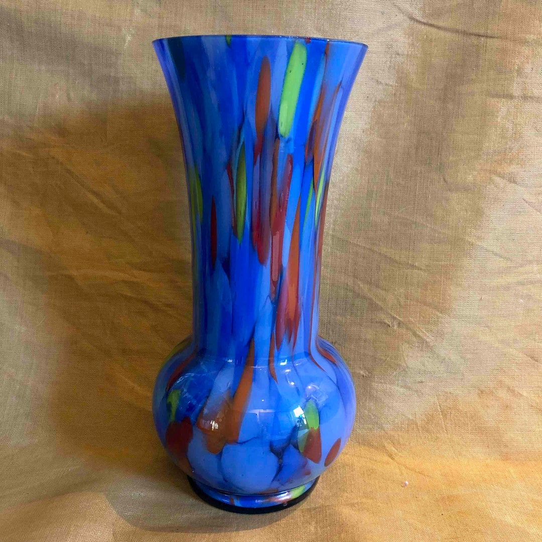 Vintage Czech Spatter Glass Vase - Etsy
