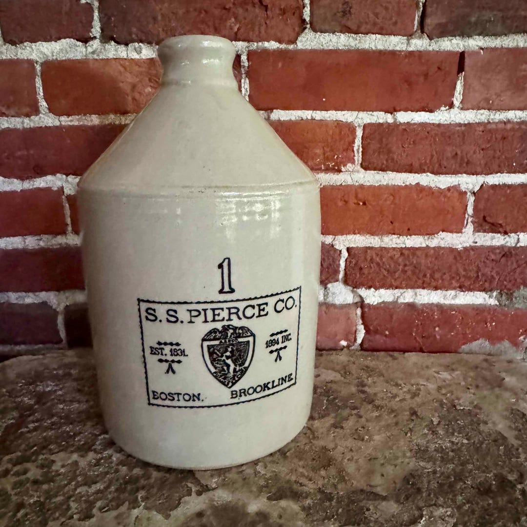 Antique S.S. Pierce Stoneware Jug: Boston Merchant Crock, C. Late 19th ...